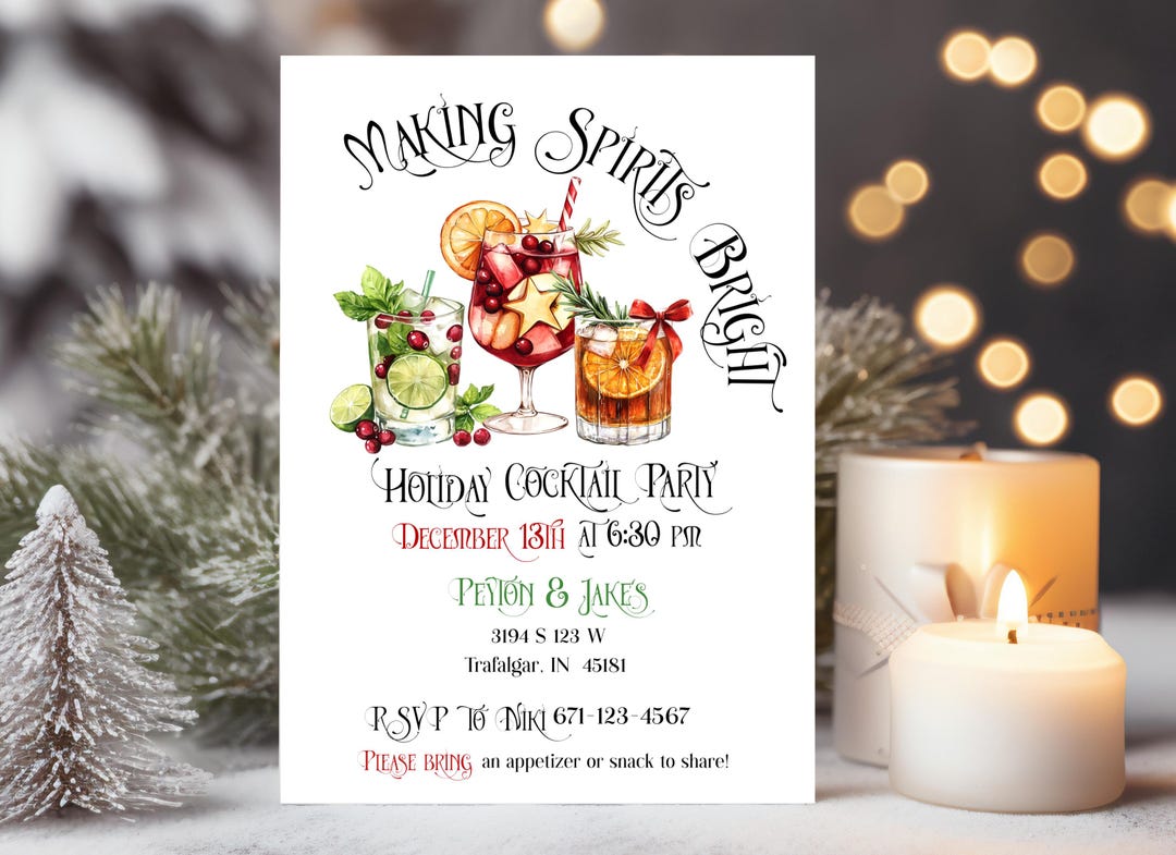 Making Spirits Bright Holiday Party Invitation Template: Editable ...