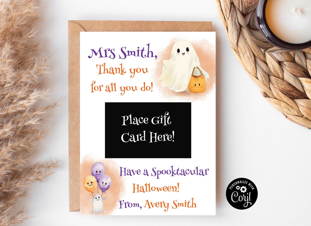 Teacher Halloween Gift Card Holder That is Easy to Edit and Download ...