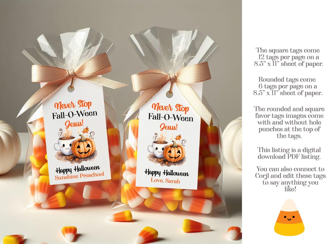 Editable Fall-o-ween Jesus Favor Tags: Christian Halloween Treat ...