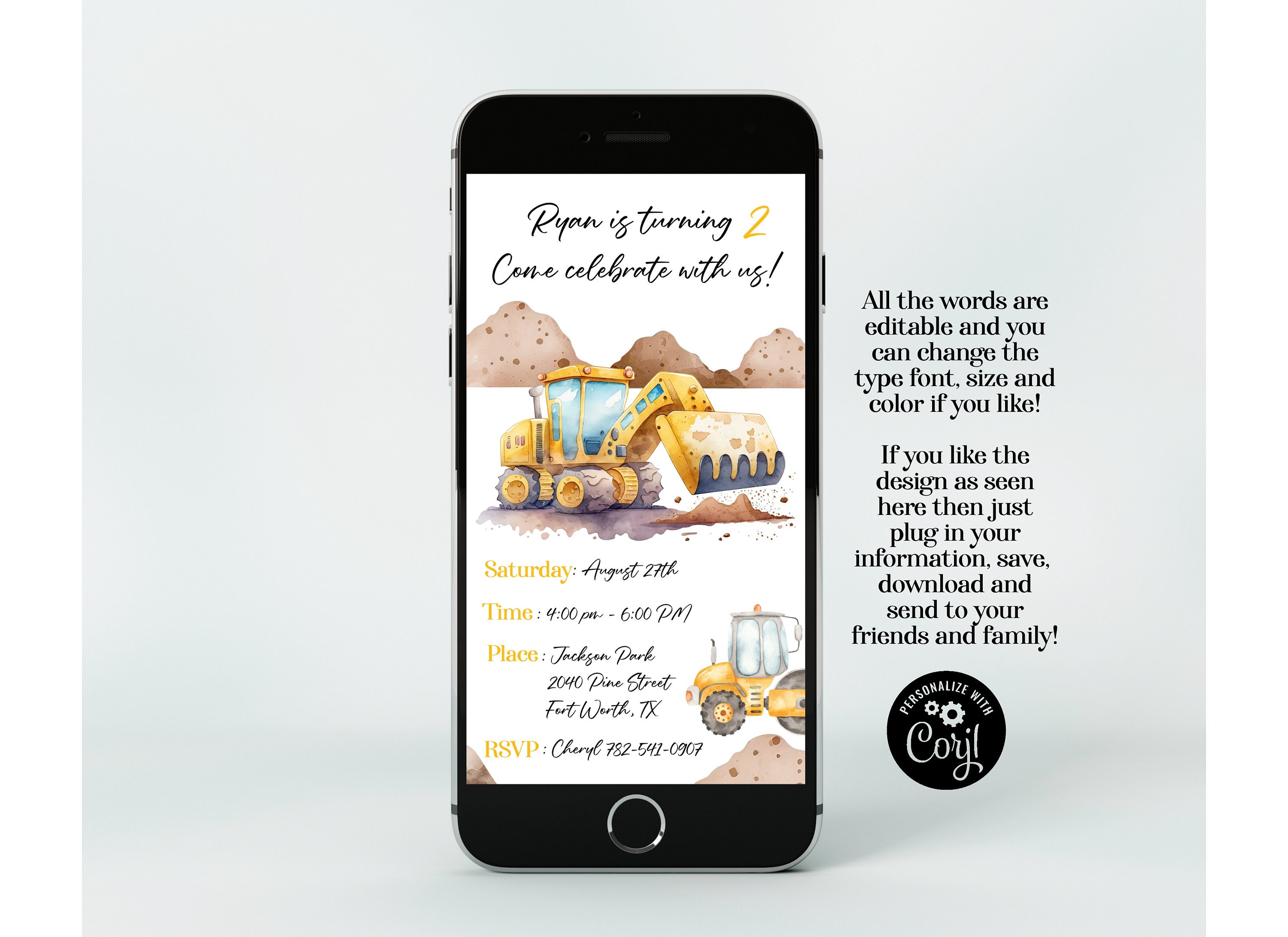 Construction Birthday Invitation / 2nd Birthday Editable - Etsy
