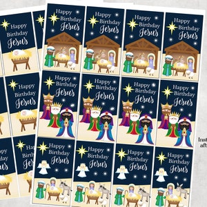 Happy Birthday Jesus Favor Tags: Nativity Party (PDF & JPG) - Etsy