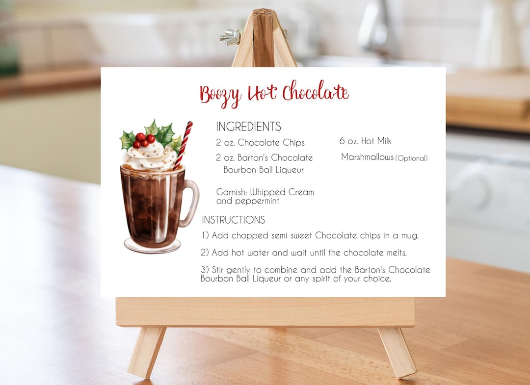 Boozy Hot Chocolate Recipe Card: Holiday Cocktail Sign (digital ...