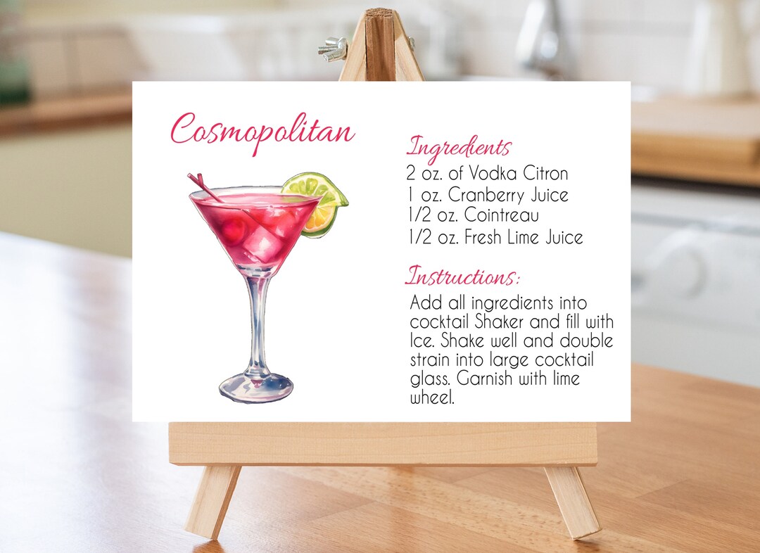 Cosmoplitan Drink Recipe Card 6 Different Designed Recipe Cards Each 5 ...