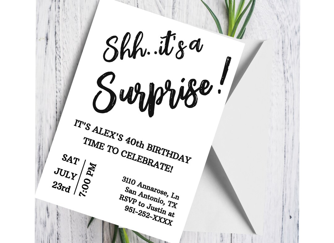 Shh..it's a Suprise Birthday Invitation Template, DYI Instant Download ...