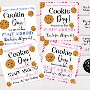 Chocolate Chip Cookie Day Gift Tag: Editable Employee Thank You ...