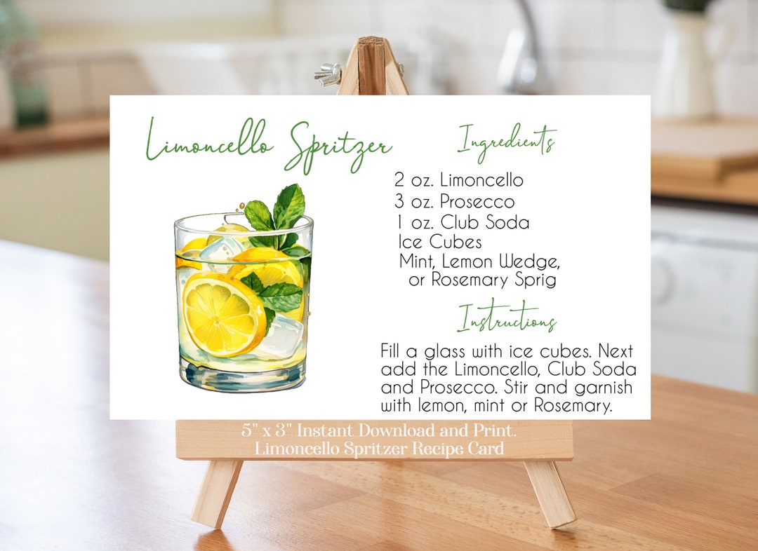 Limoncello Spritzer Recipe Card: Printable Cocktail Recipe (PDF) - Etsy