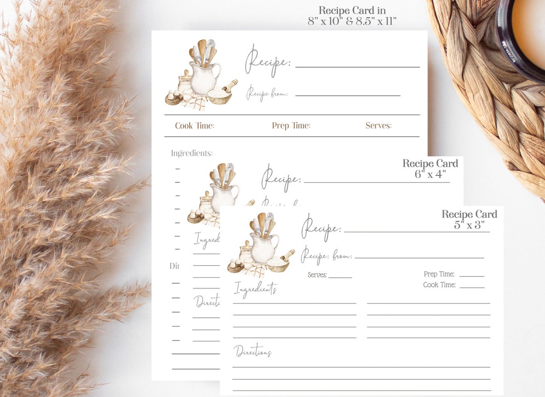 Printable Recipe Card Bundle: 4 Sizes, Instant Digital Download (PDF ...