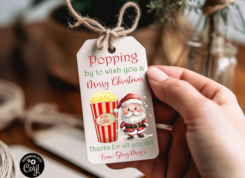 Editable Christmas Gift Tag: Santa Popcorn Design (digital Download) - Etsy