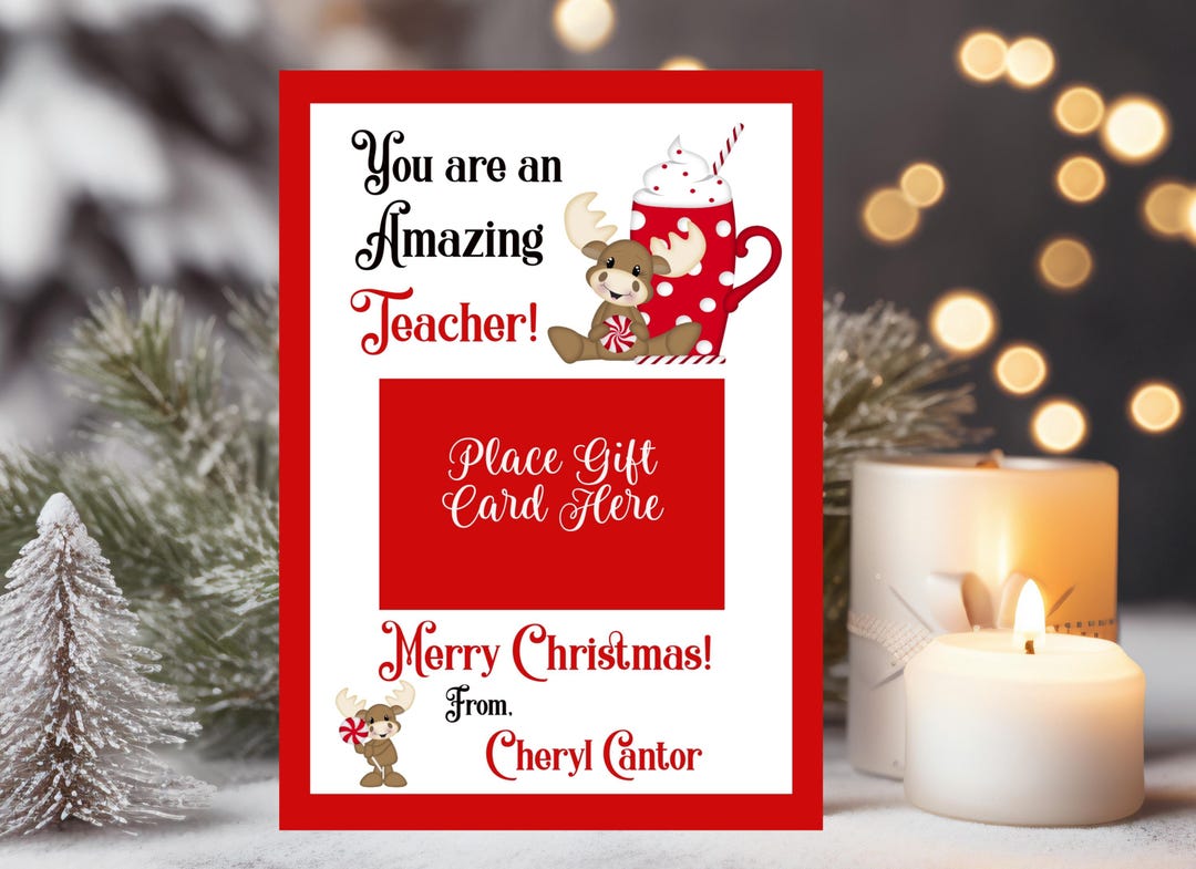 Editable Teacher Gift Card Holder 5 X 7, Christmas Teacher Gift Card ...