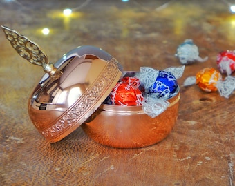 Antique Copper Candy Bowl With Lid, French Copper Sugar Bowl ...