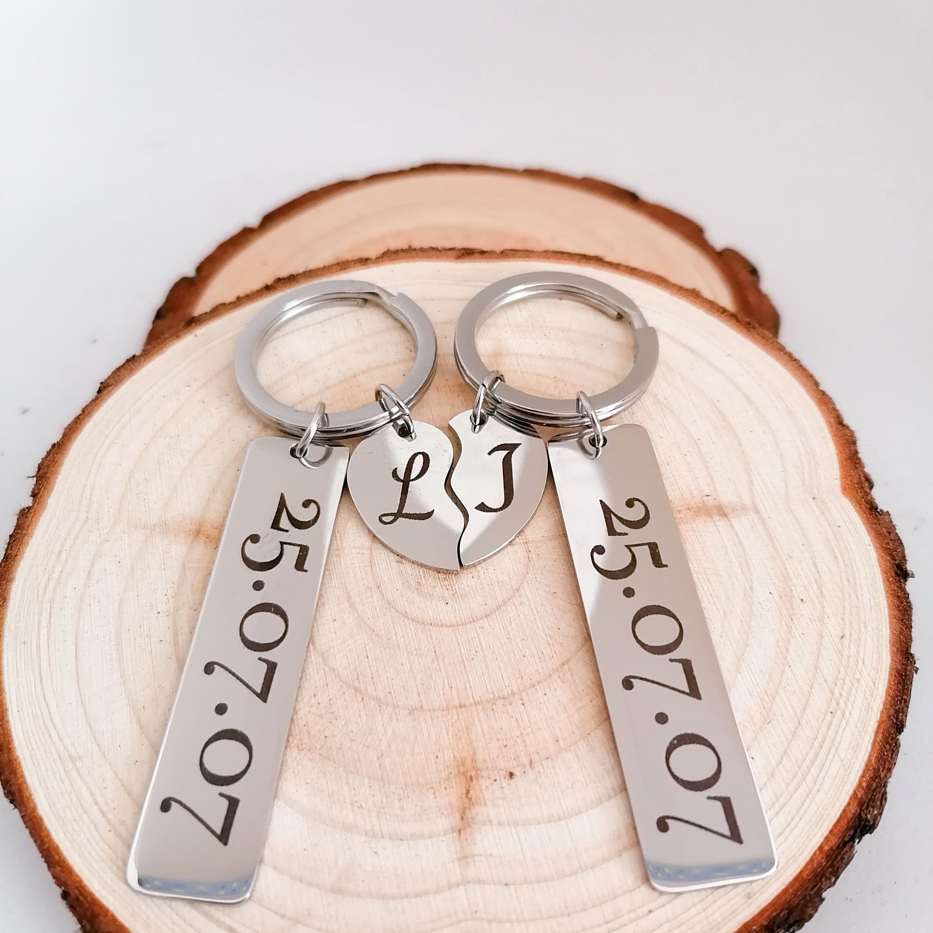 Double Key Ring, Couple, Friendship, Personalized, Date, Initials, Gift ...