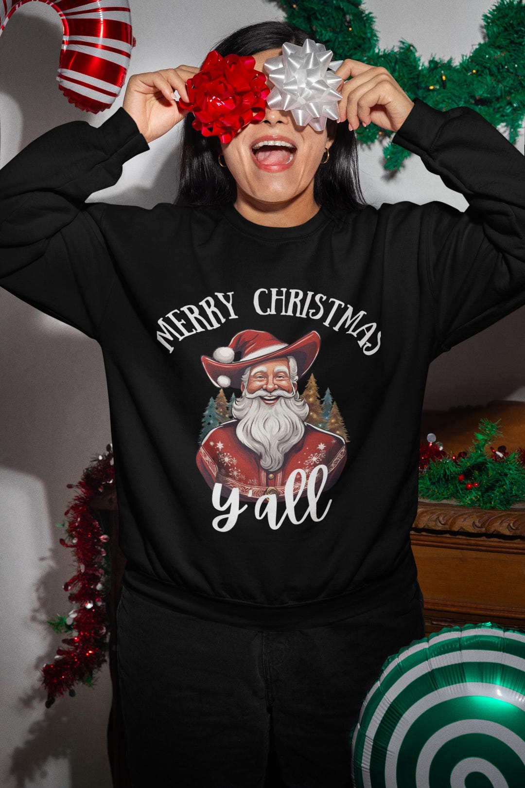Vintage Style Santa Sweater | Happy Holidays Y'all Crewneck | Southern ...