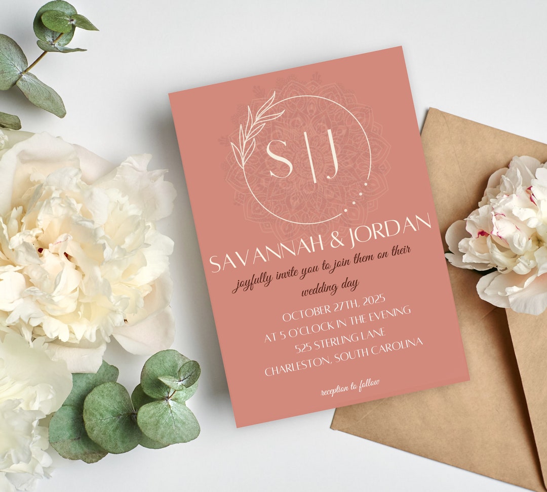 Boho Wedding Invitation Template | Canva Wedding Template | Neutral ...