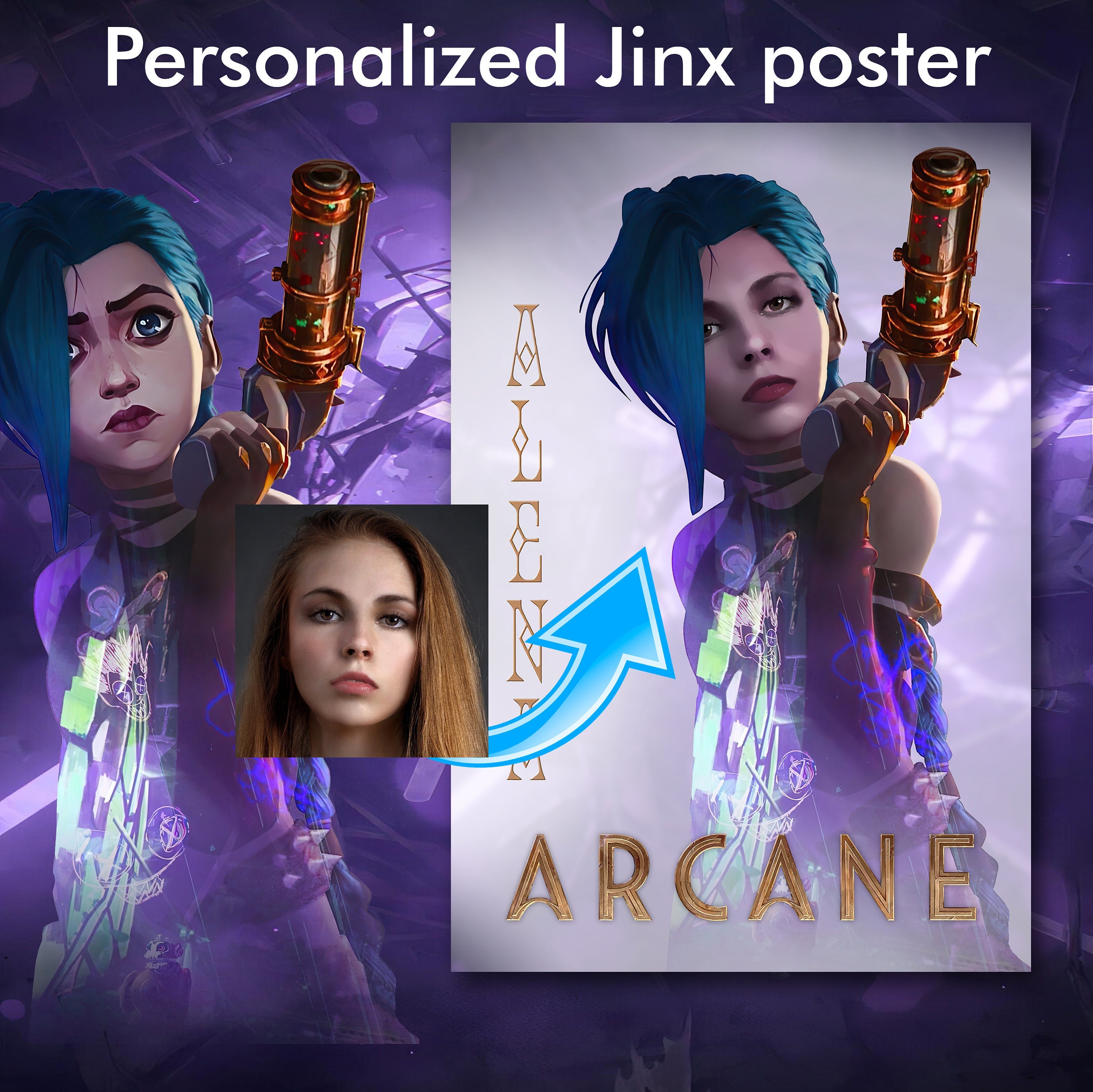 Personalized Jinx Poster, Custom Digital Jinx Portrait, Custom Arcane ...