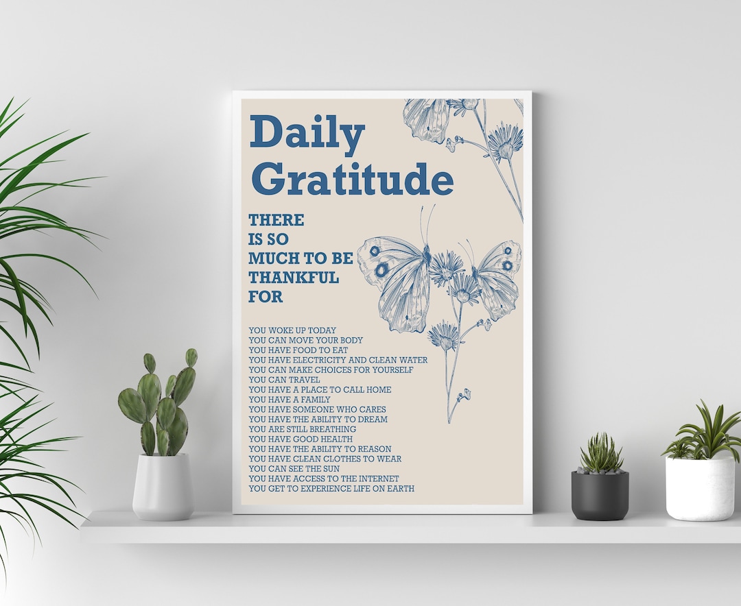 Daily Gratitude Retro Poster, Positive Quote Print, Dorm Room Decor ...