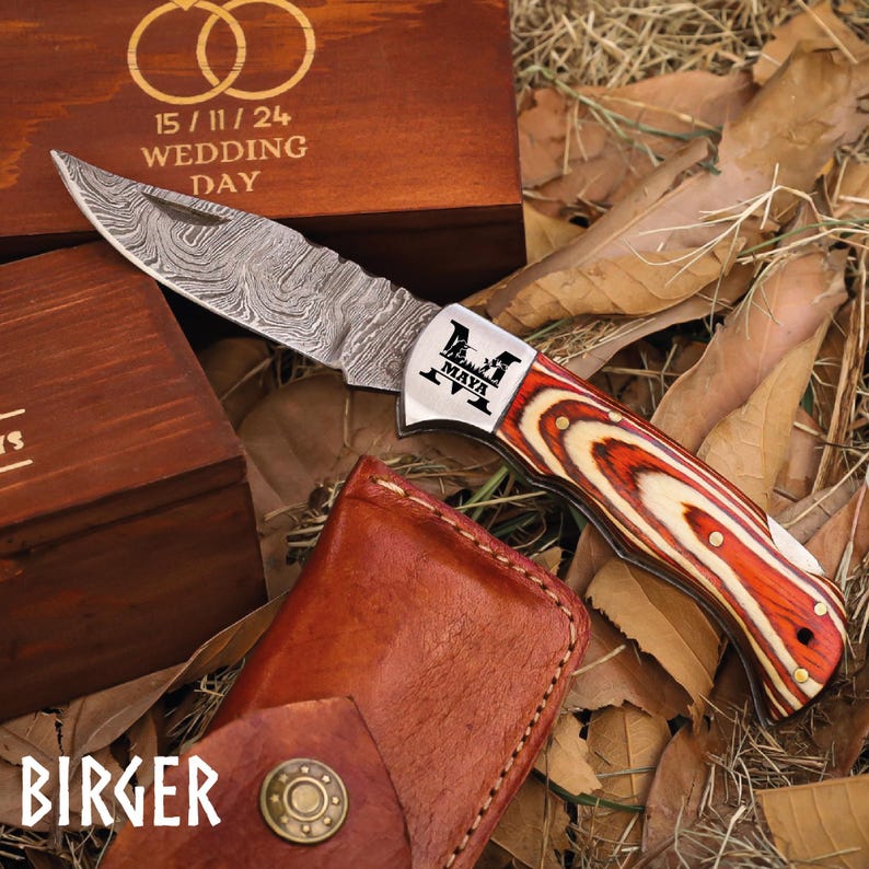 Giftful Handmade Engraved Damascus Folding Pocket Knife With Sharp ...