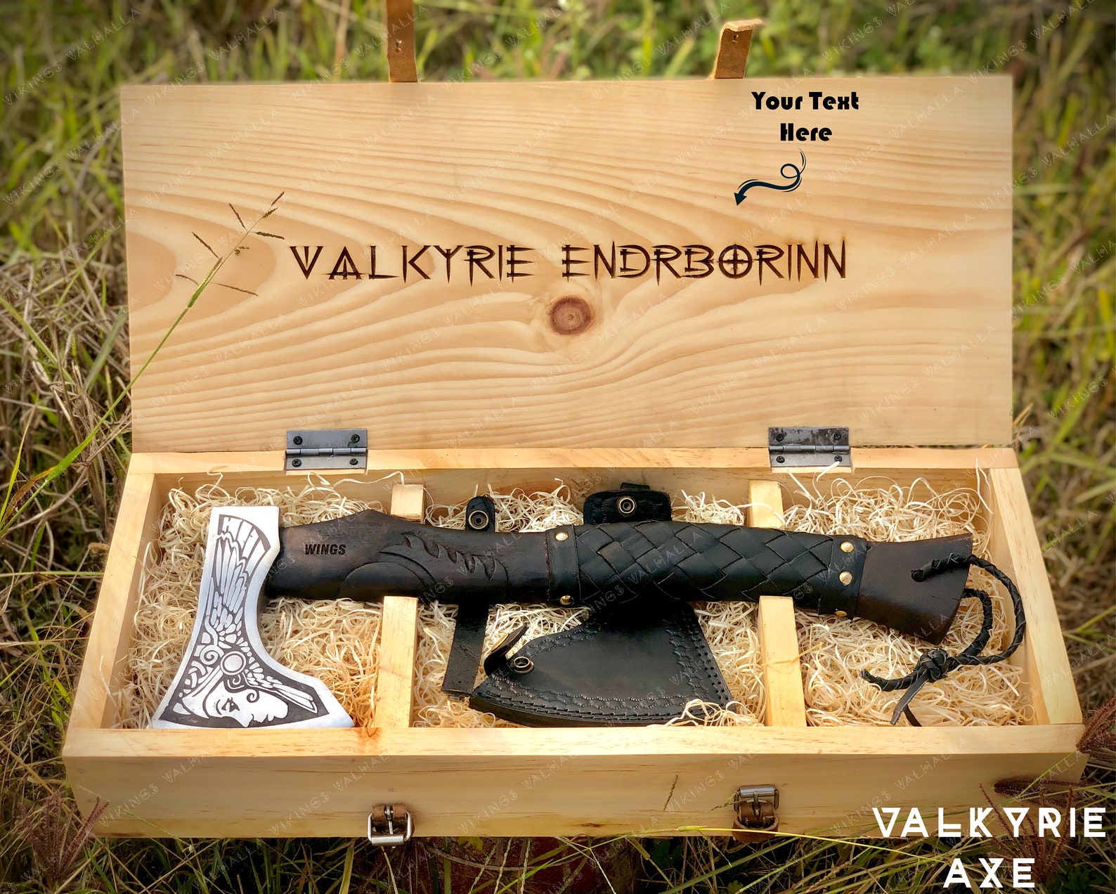 Valkyrie Axe With Personalized Engraved Wooden Box, Hand Forged ...