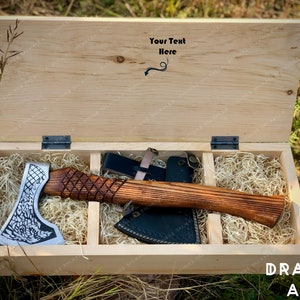 Valkyrie Axe With Personalized Engraved Wooden Box, Hand Forged ...