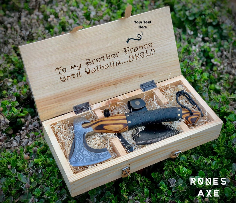 Vikings Axe With Personalized and Engraved Wooden Box Gift for | Etsy