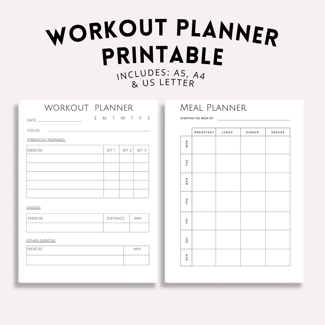 Minimalist Workout Log and Meal Planner Set. Includes A5, A4 and US ...
