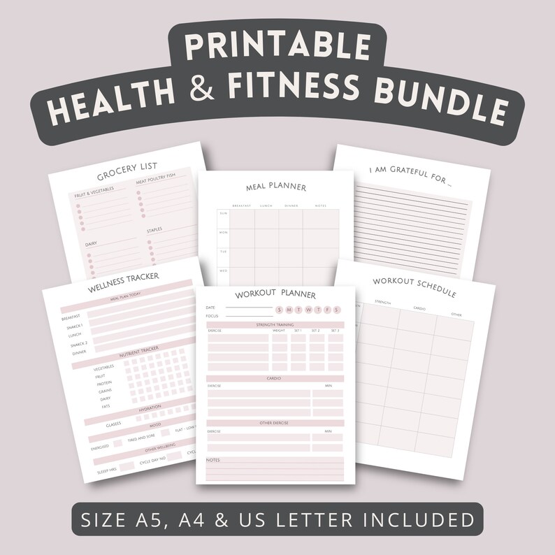 Printable Health and Fitness Planner. Size A4. Workout Planner, Workout ...