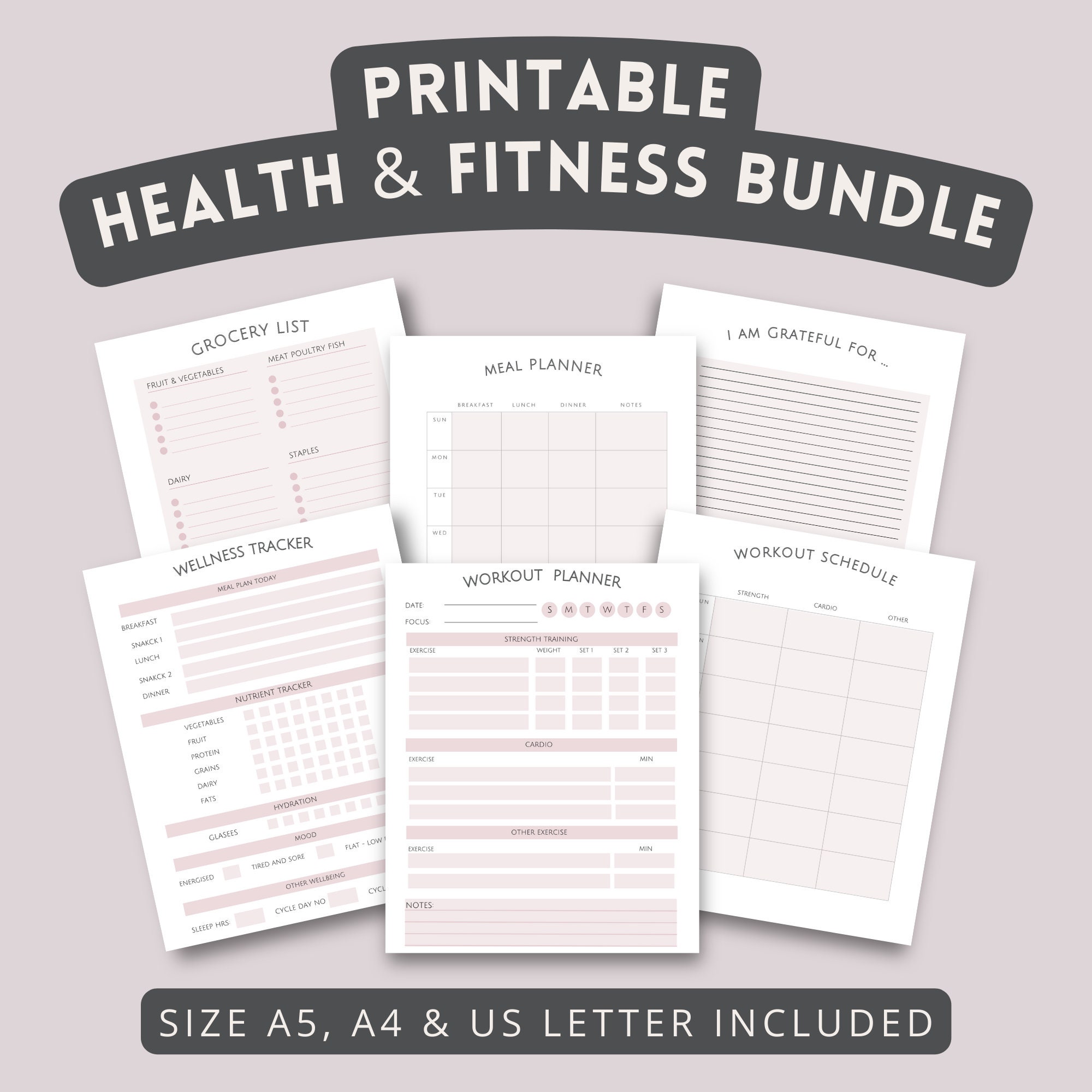 Printable Health and Fitness Planner. Size A4. Workout Planner, Workout ...