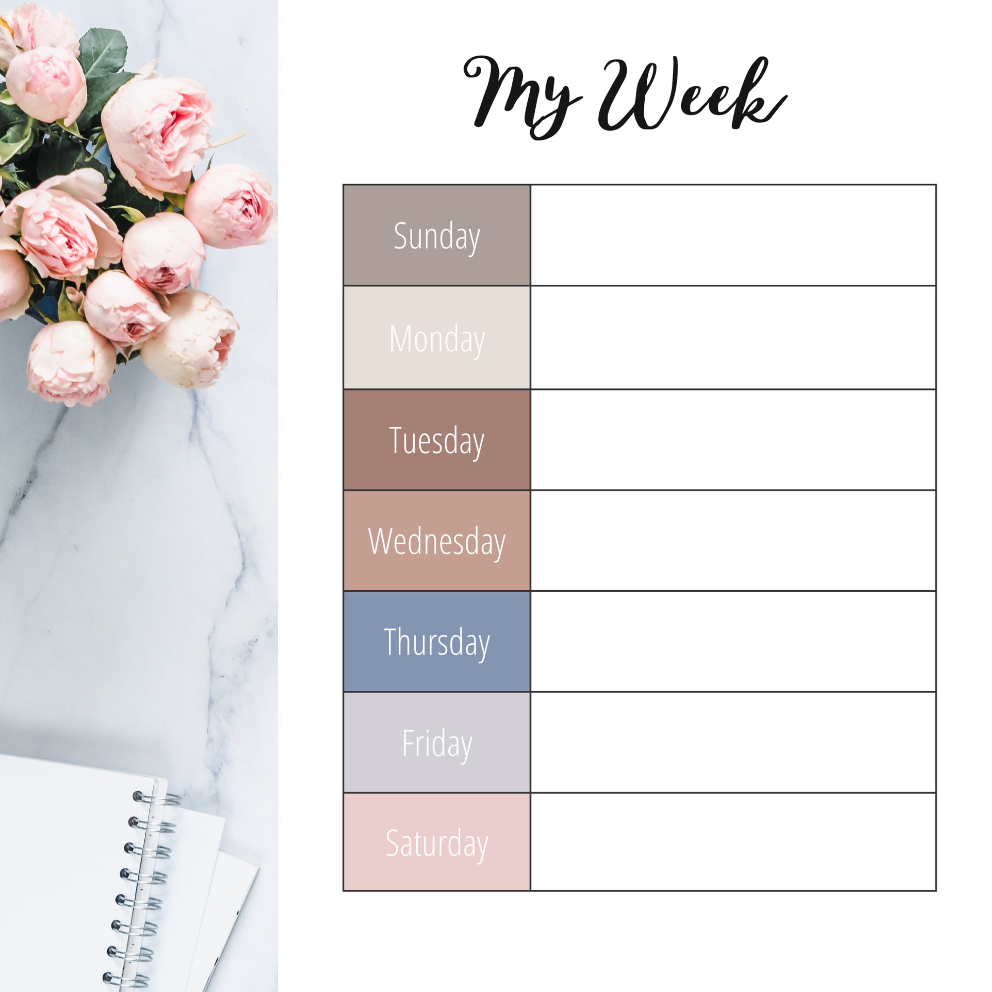 Printable Weekly Planner Template: Earthy Tones (A5, A4, Letter, A3 PDF ...