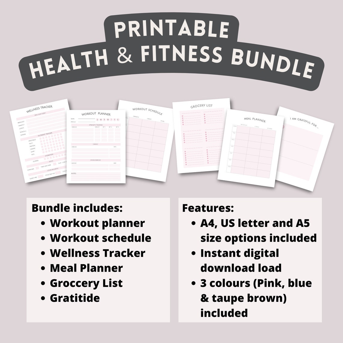 Printable Health and Fitness Planner. Size A4. Workout - Etsy