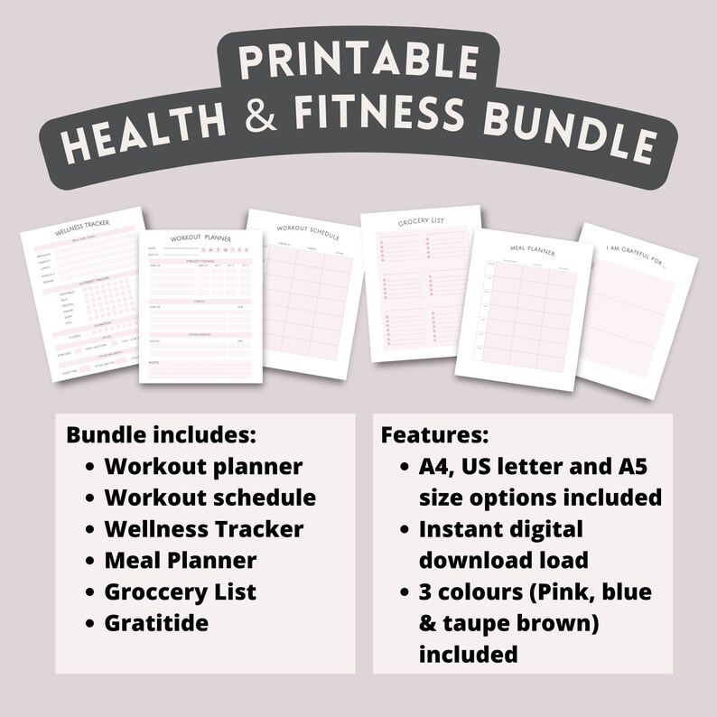 Printable Health and Fitness Planner. Size A4. Workout Planner, Workout ...