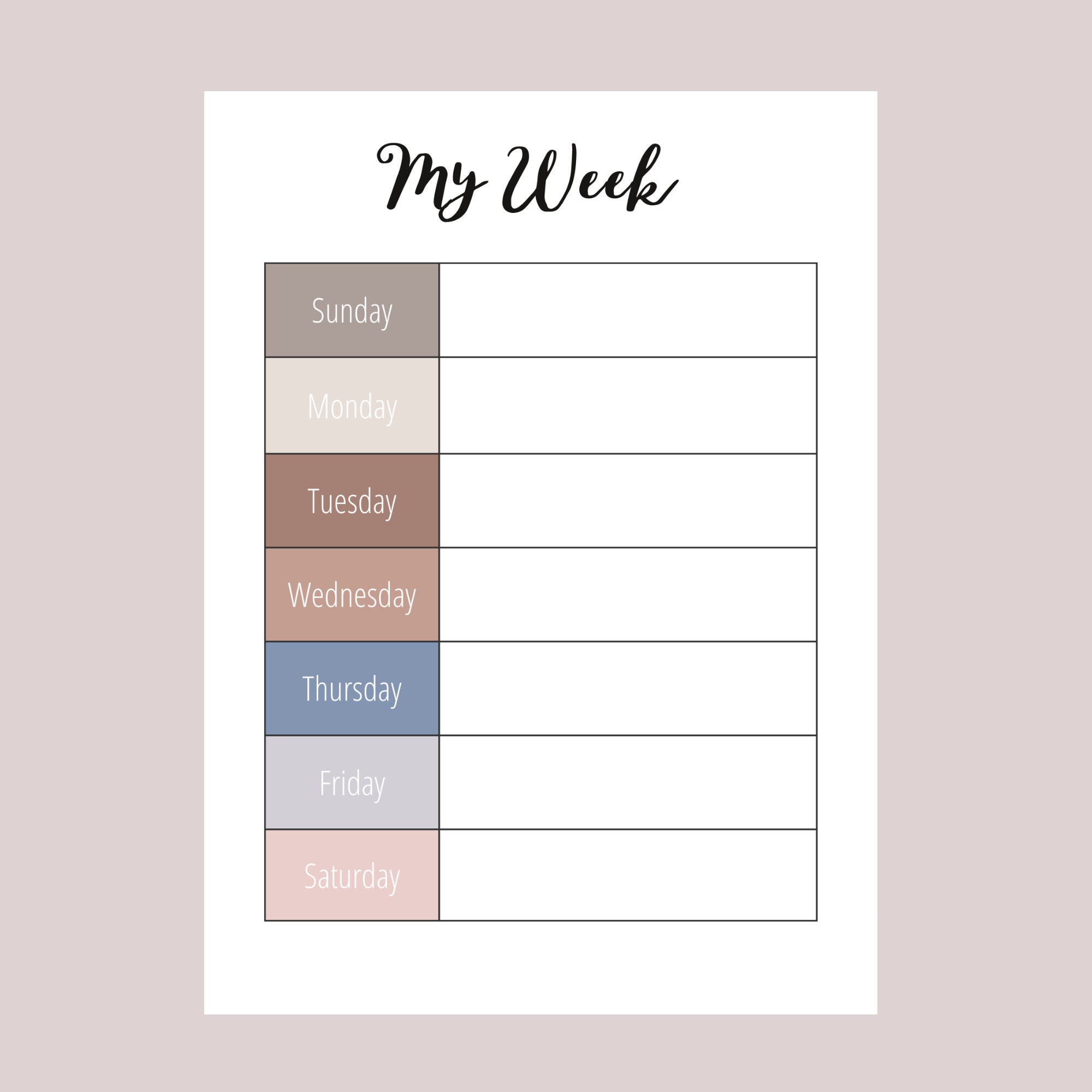 Printable Weekly Planner Template: Earthy Tones (A5, A4, Letter, A3 PDF ...