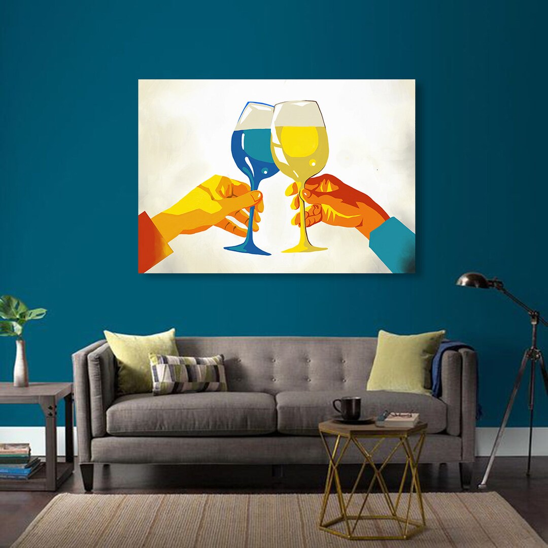 Hand Painted Acrylic Painting on Canvas. Two Hands Toasting With Glass ...