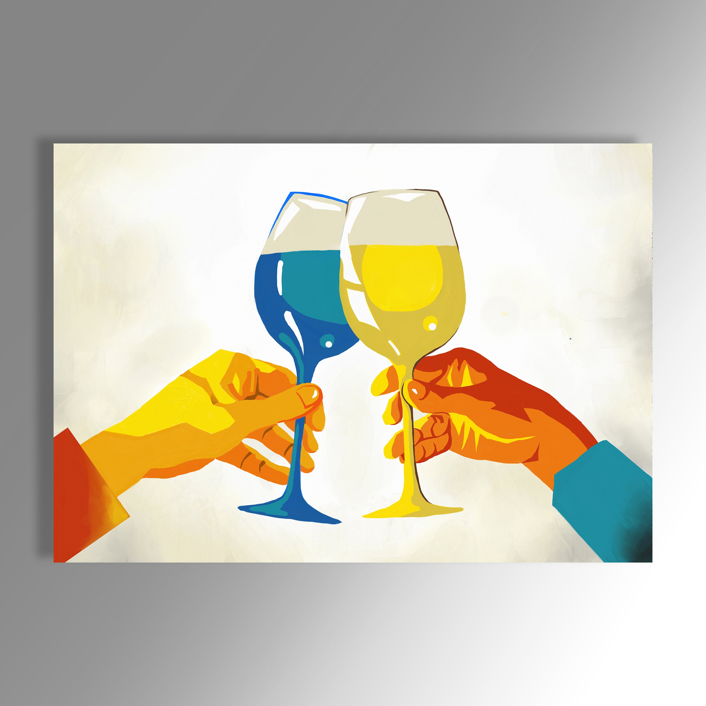 Hand Painted Acrylic Painting on Canvas. Two Hands Toasting With Glass ...
