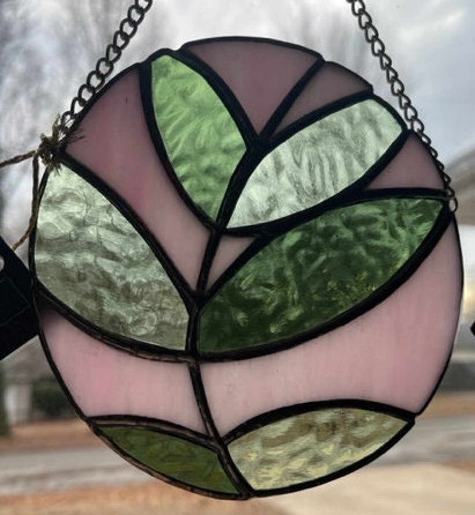 Stained Glass Plant Disk (pink/green) - Etsy