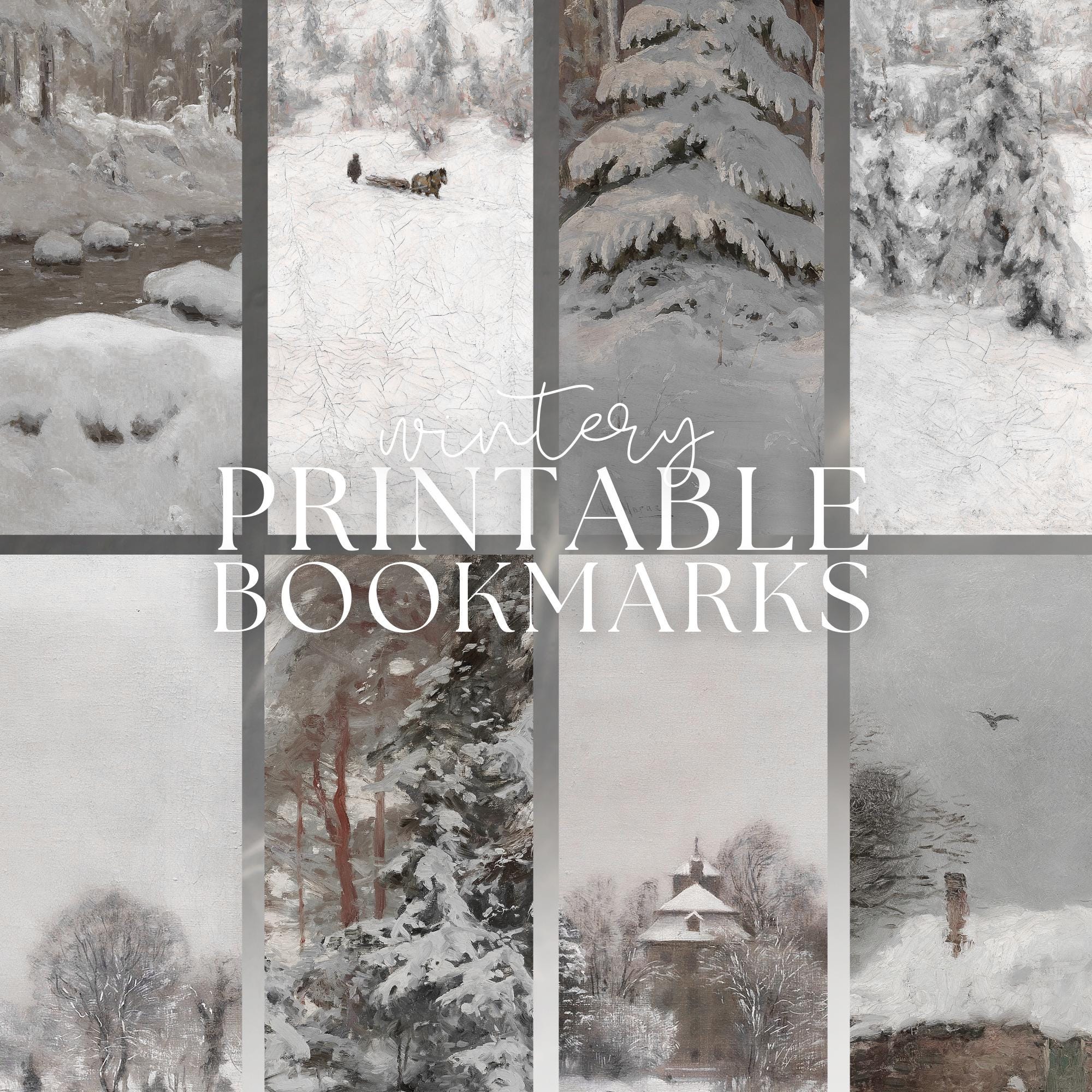 VINTAGE WINTERY Printable Bookmarks Vintage Painting Style Rustic ...