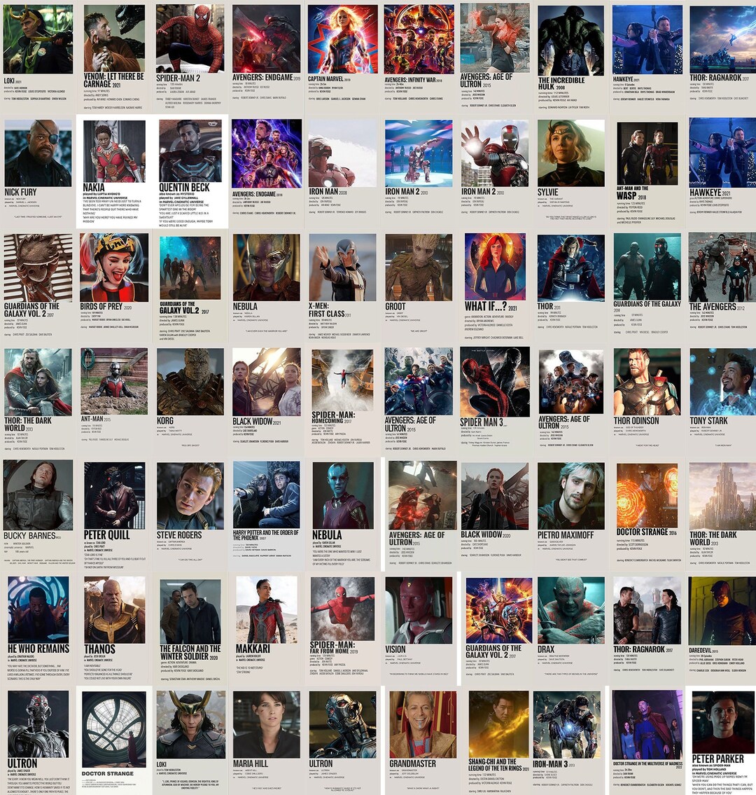 100 PCS Marvel MCU Mini Characters Poster, MCU Polaroid Posters, Marvel ...