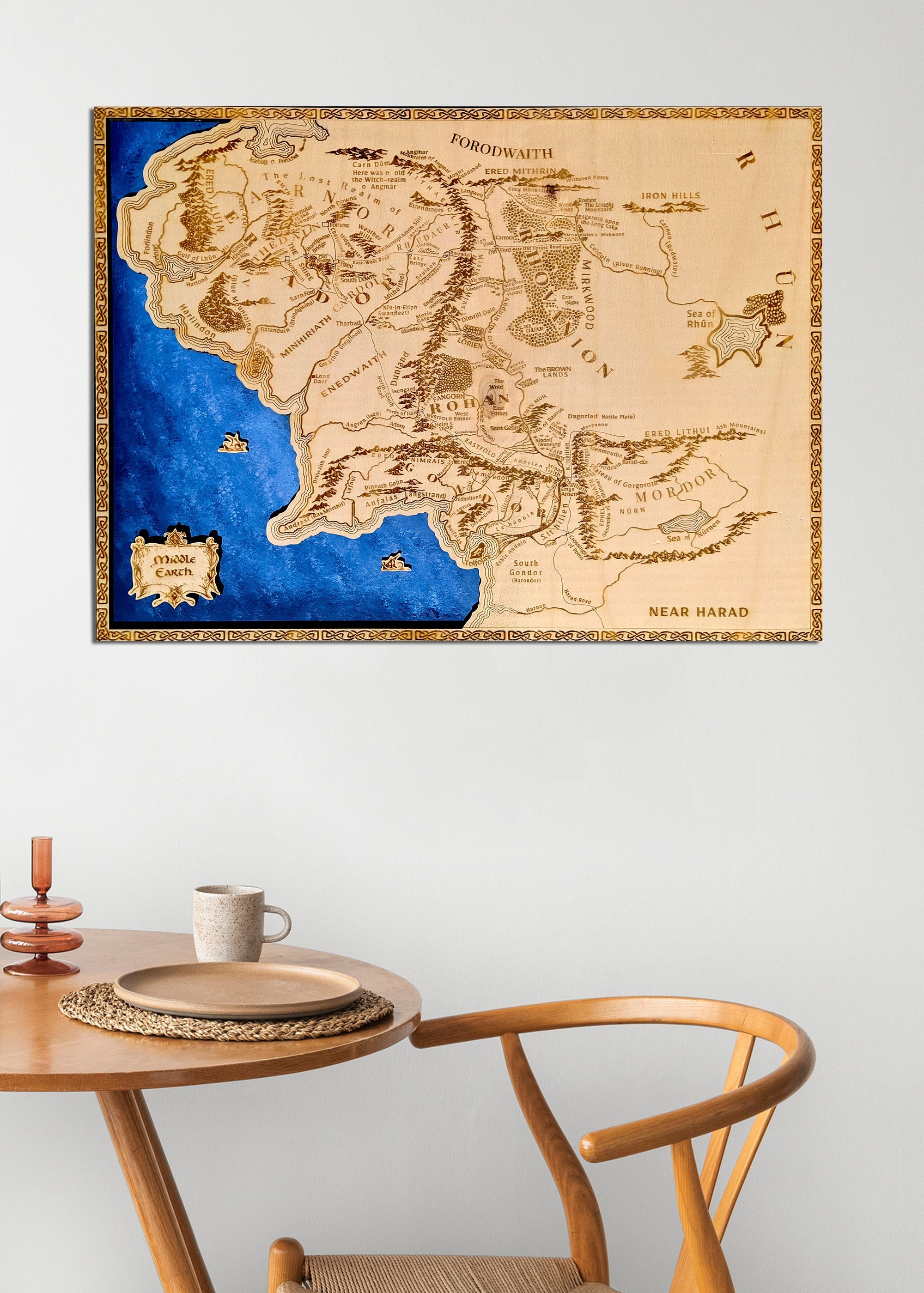 Engraved Fantasy Earth Map Wooden Fantasy Earth Map Decor Rustic ...