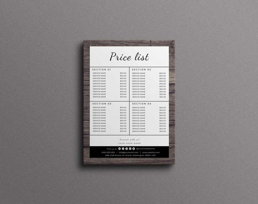 Editable Price List Template DIY Price Sheet Printable - Etsy