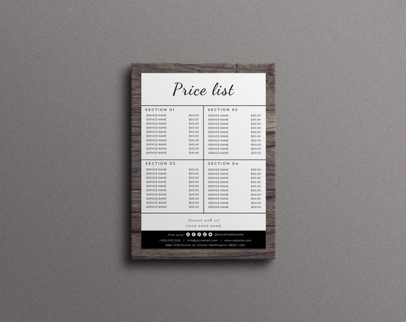 Editable Price List Template DIY Price Sheet Printable | Etsy