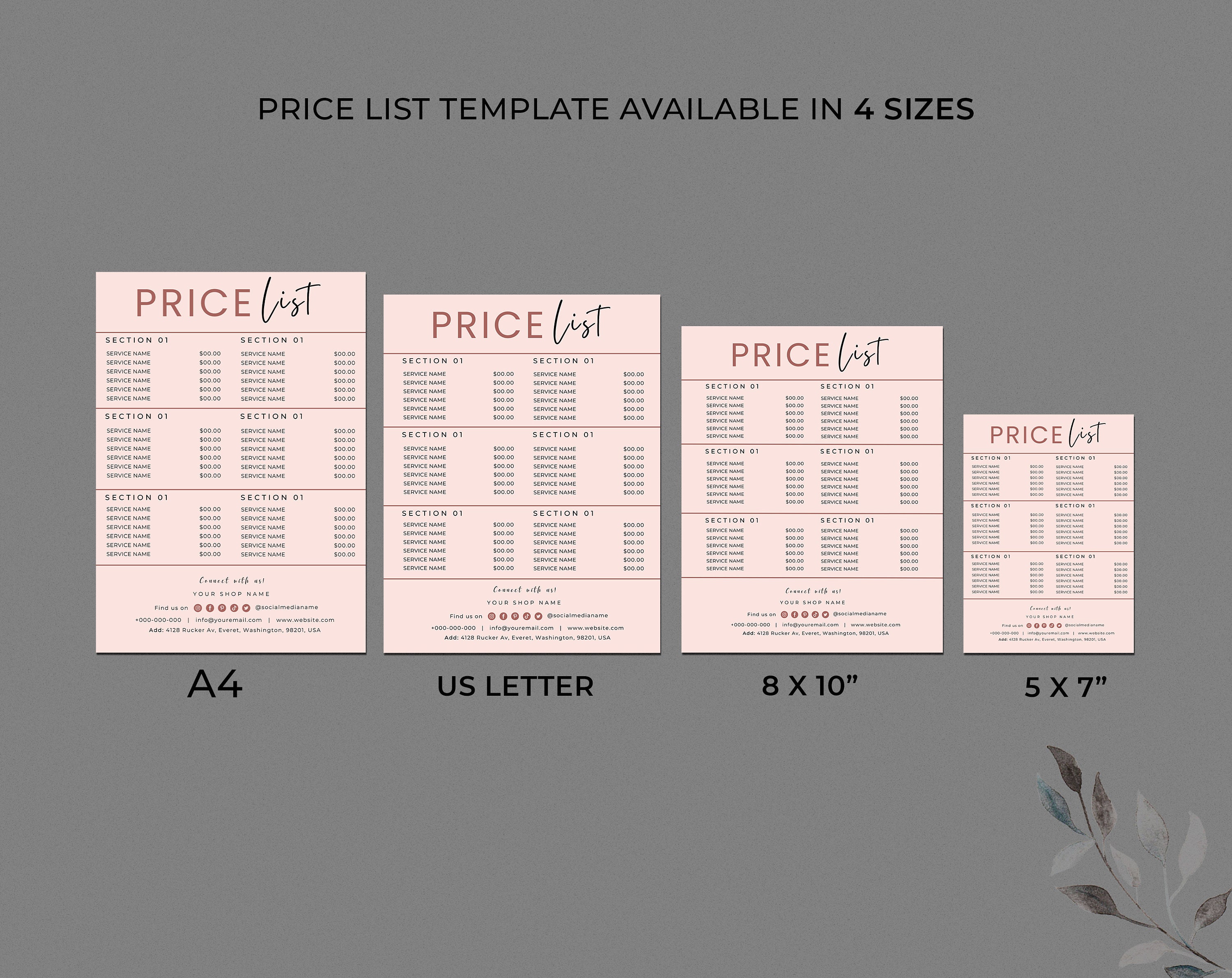 EDITABLE Price List Template Printable Small Business Price | Etsy