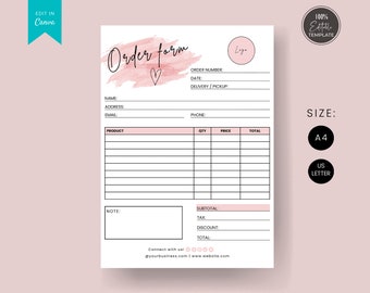 Canva Order Form Template Small Business Printable & - Etsy