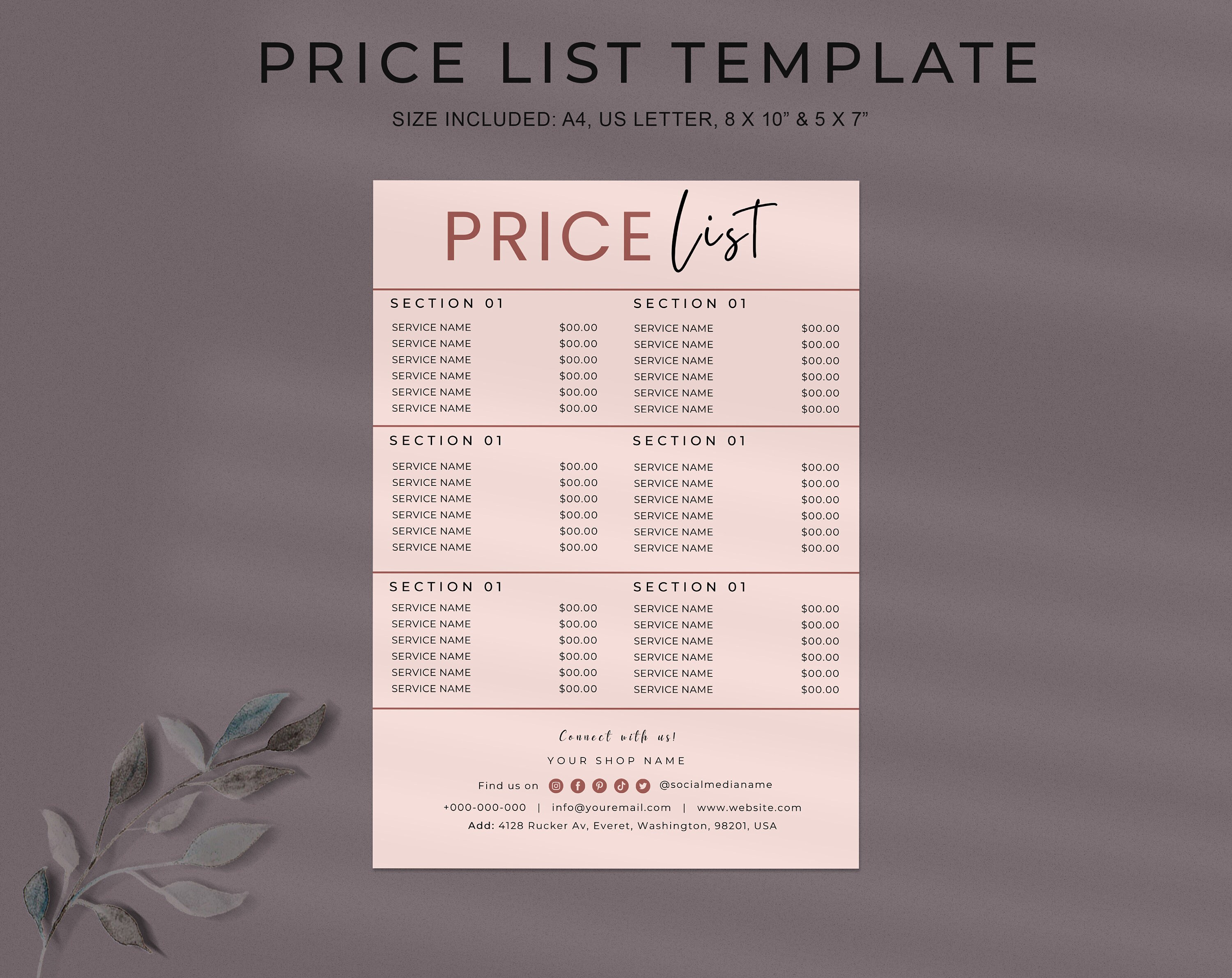 EDITABLE Price List Template Printable Small Business Price | Etsy