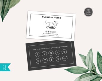Black Loyalty Card Template Canva Editable Printable Modern - Etsy