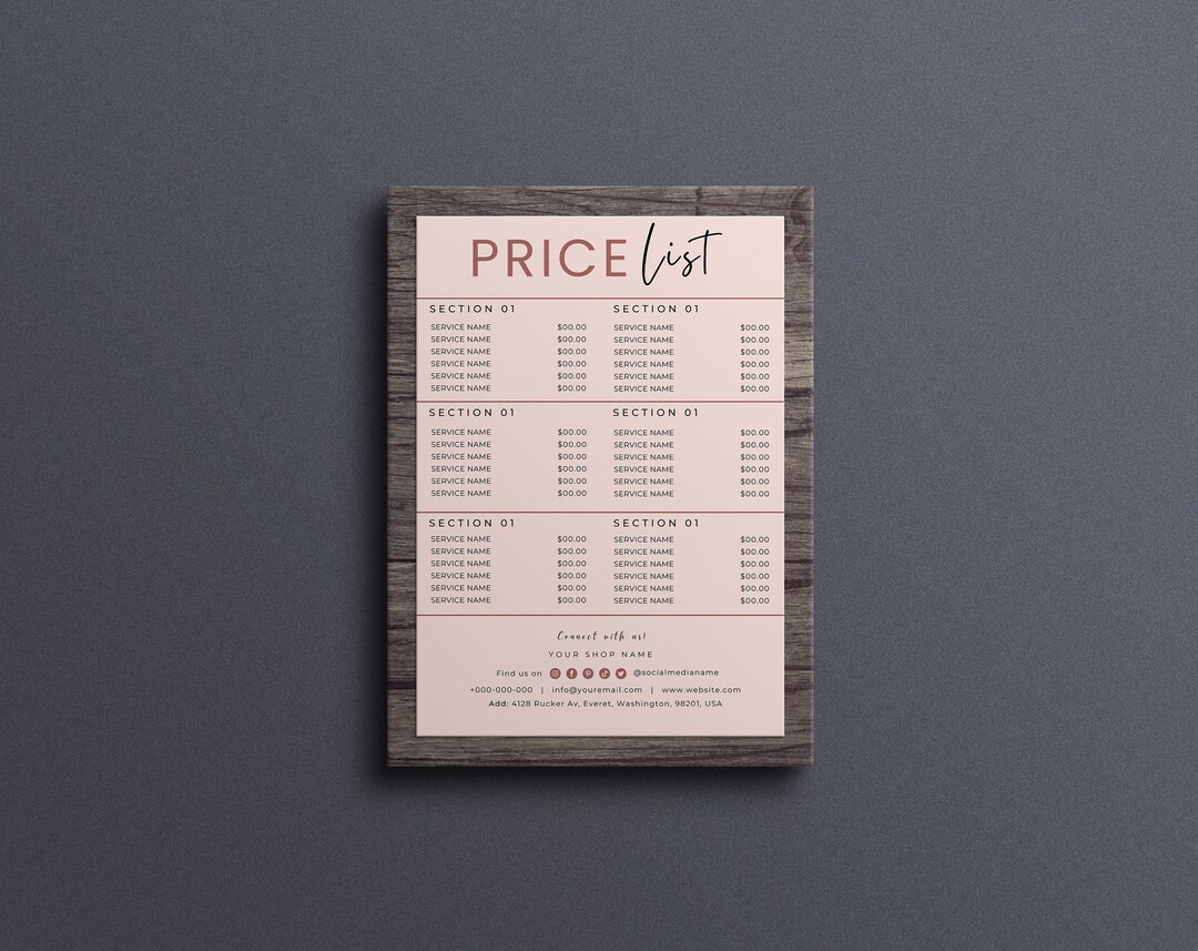 EDITABLE Price List Template Printable Small Business Price - Etsy