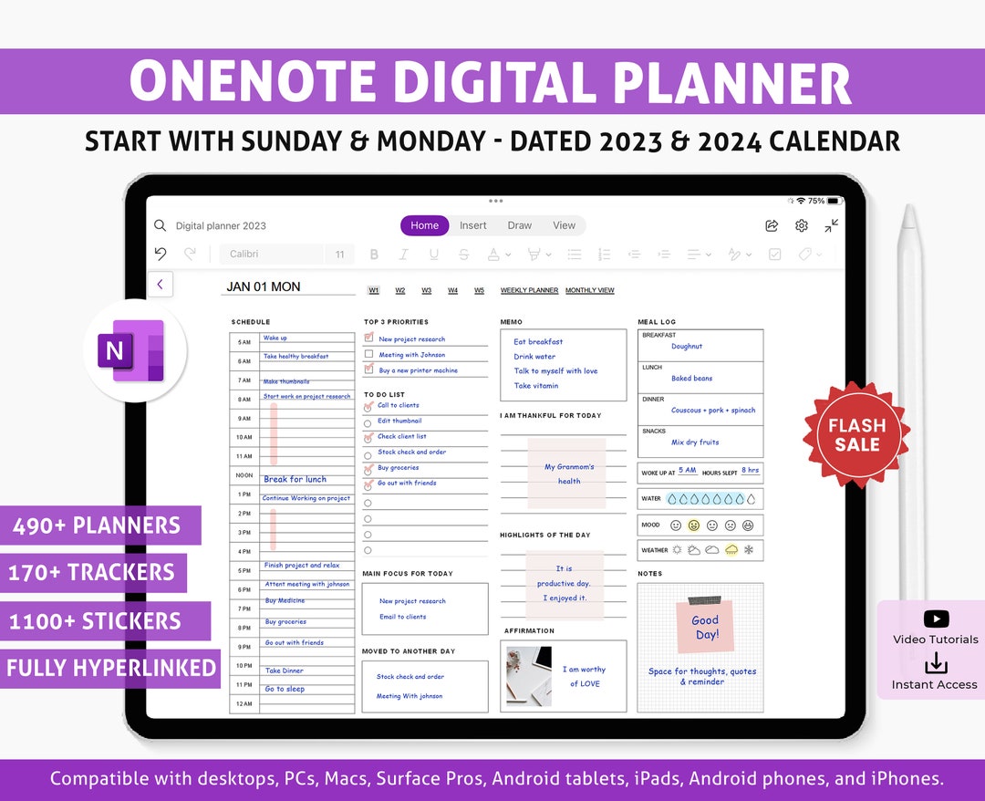 Onenote Digital Planner 2023 2024 Dated Hyperlinked Daily - Etsy UK