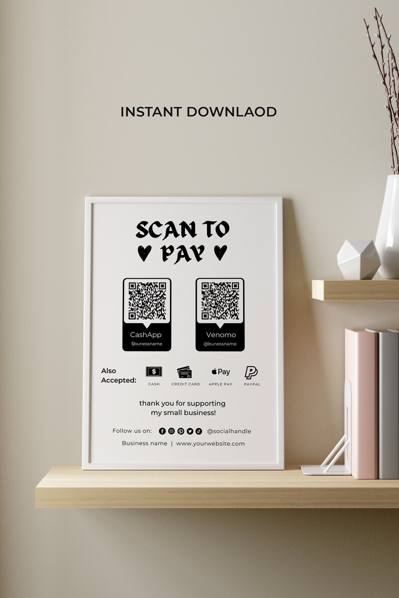 QR Code Scan to Pay Template Editable QR Payment Sign - Etsy