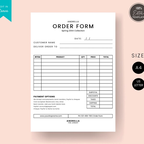 Word Purchase Order Template - Etsy