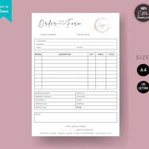 Editable Order Form Template Modern Order Form Small - Etsy Canada