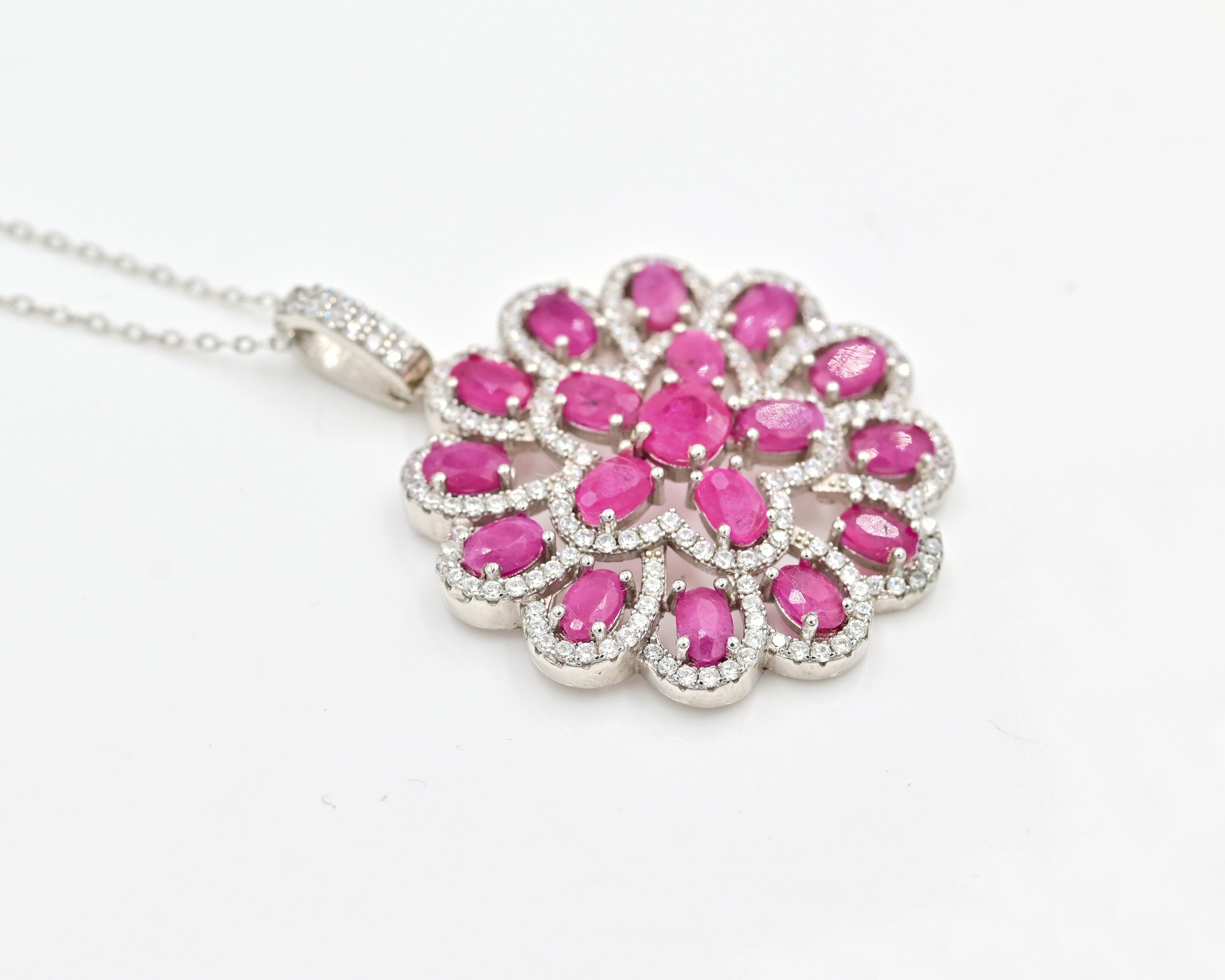 Ruby Pendant Necklace, 925 Sterling Silver, Natural Ruby Charm Pendant ...