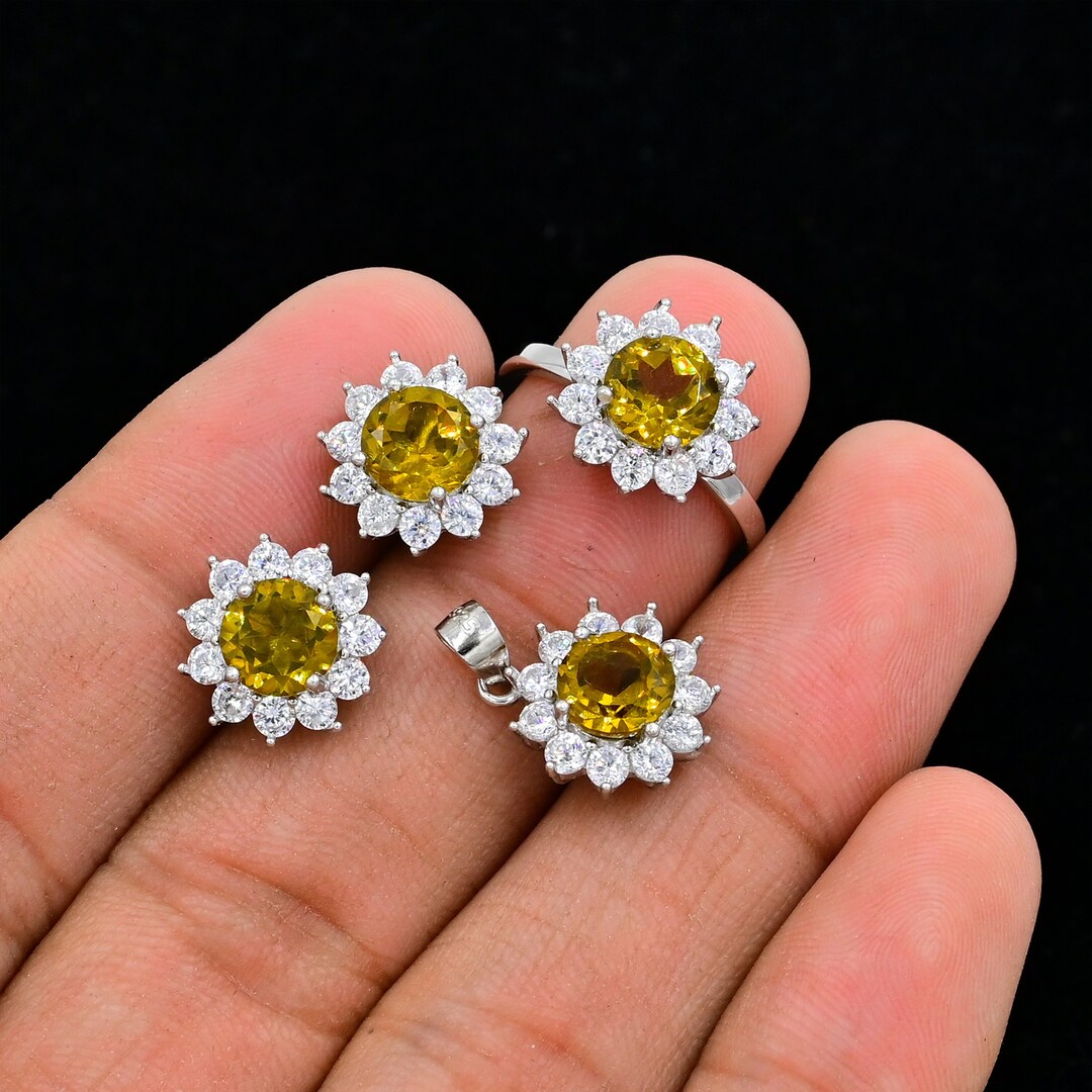 7 MM Round Cut Color Changing Stone Jewelry Set, 925 Sterling Silver ...
