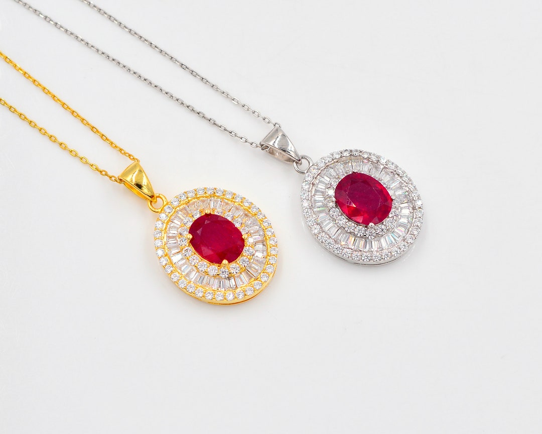 Natural Ruby Pendant Necklace, 925 Sterling Silver, July Birthstone ...